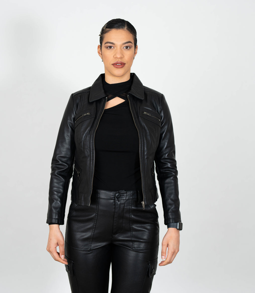 Women's Classic Leather Biker Zip Jacket - Black – Brick Lane Leather Co.