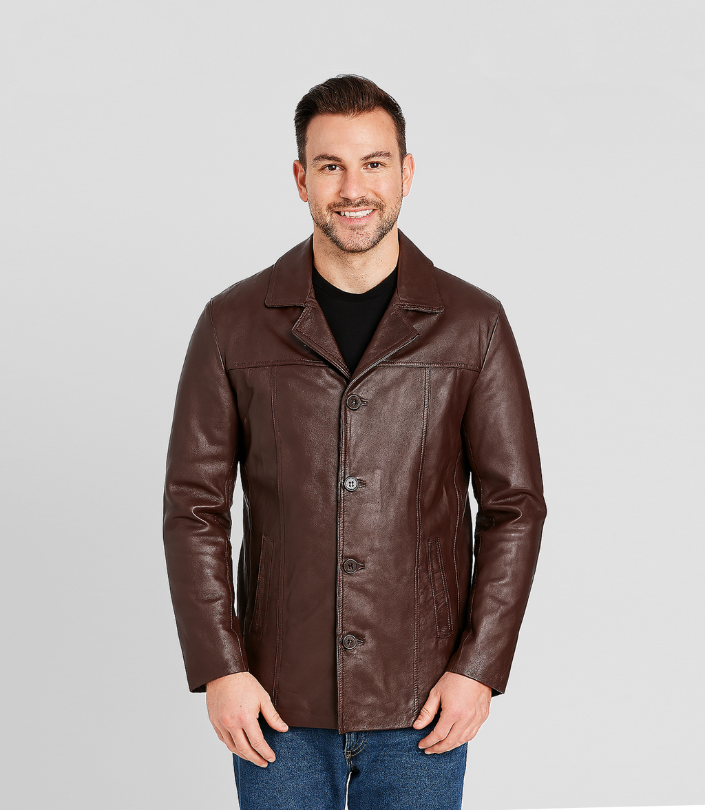 Men's Classic Leather Reefer Jacket - Brown – Brick Lane Leather Co.